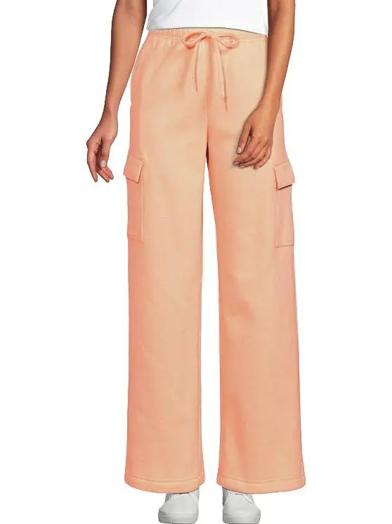 LANDS' END Serious Sweats High Rise Wide Leg Cargo Pants - Peach Sorbet