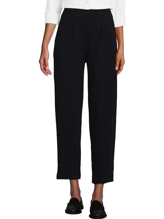 LANDS' END Knit High Rise Pleated Straight Leg Crop Pants - Black