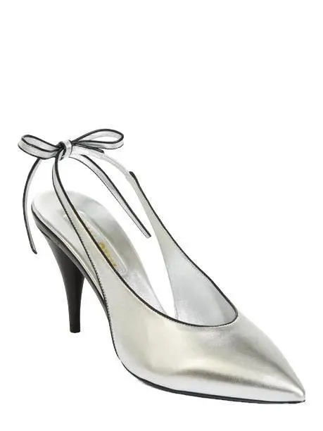 Miu Miu Pointed Toe Slingback Pumps - Argento/ Nero