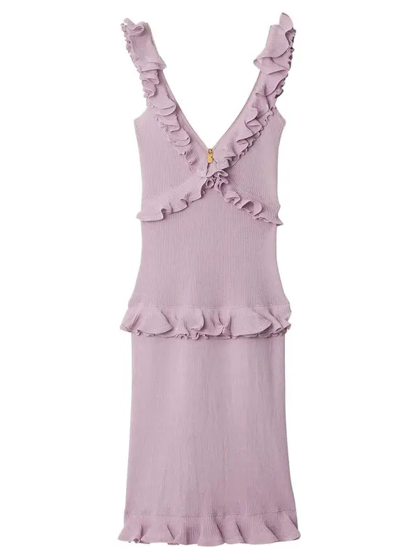 Burberry Ruffle V-neck Maxi Dress - Wisteria