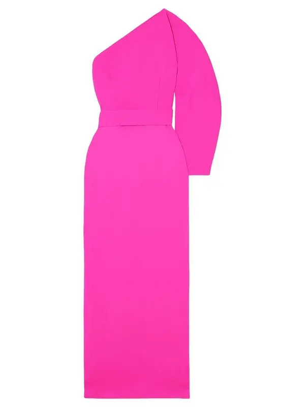 Solace London Zaya One-sleeve Belted Crepe Gown - Bright Pink