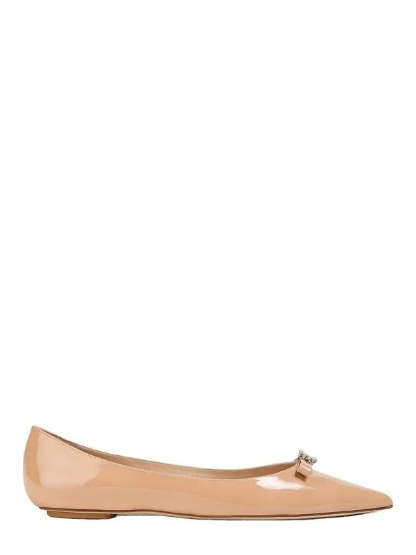 STUART WEITZMAN Diana Embellished Patent-leather Point-toe Flats - Sand
