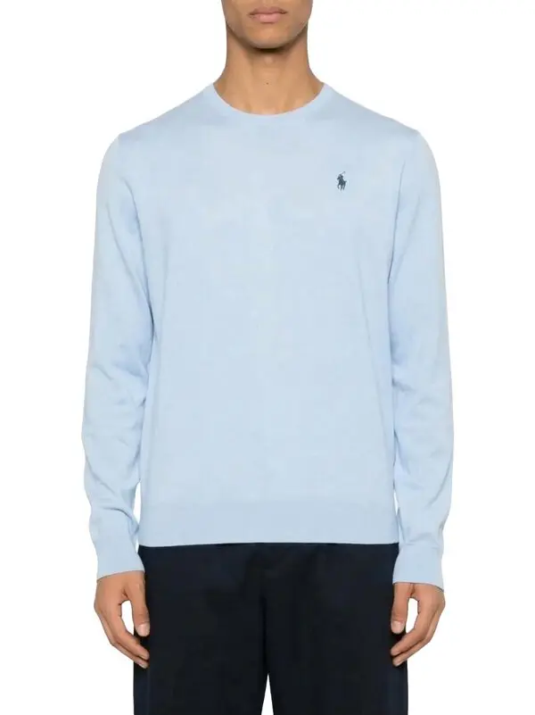Polo Ralph Lauren Cotton Crewneck Sweater With Embroidered Logo - Blue