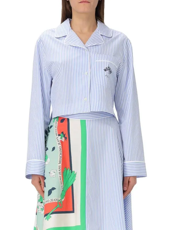 Moschino Striped Cropped Shirt - Gnawed Blue
