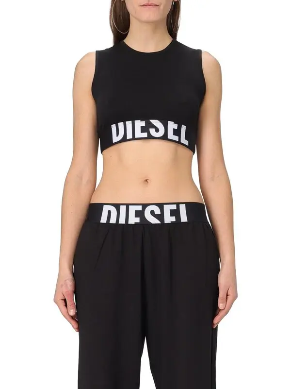 DIESEL® Cropped Tank Top With Logo Detail - Black