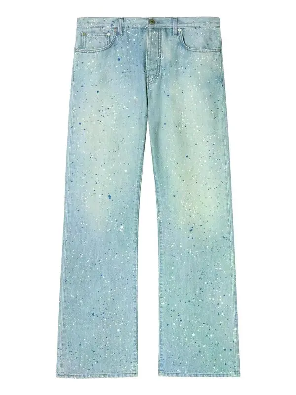 Off-White Paint Splatter Straight Leg Jeans - Blue