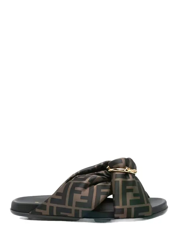 Fendi Ff Satin Slides - Brown