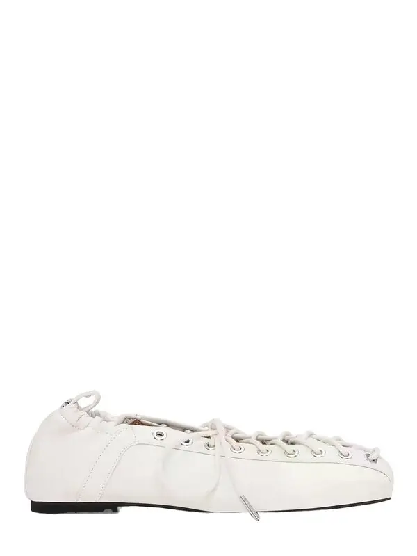 GANNI Lace-up Leather Ballerina Flats - White