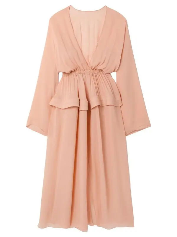 Alaïa Gathered Georgette Peplum Midi Dress - Orange