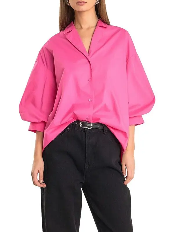 Endless Rose Blouson Sleeve Cotton Shirt - Fuchsia