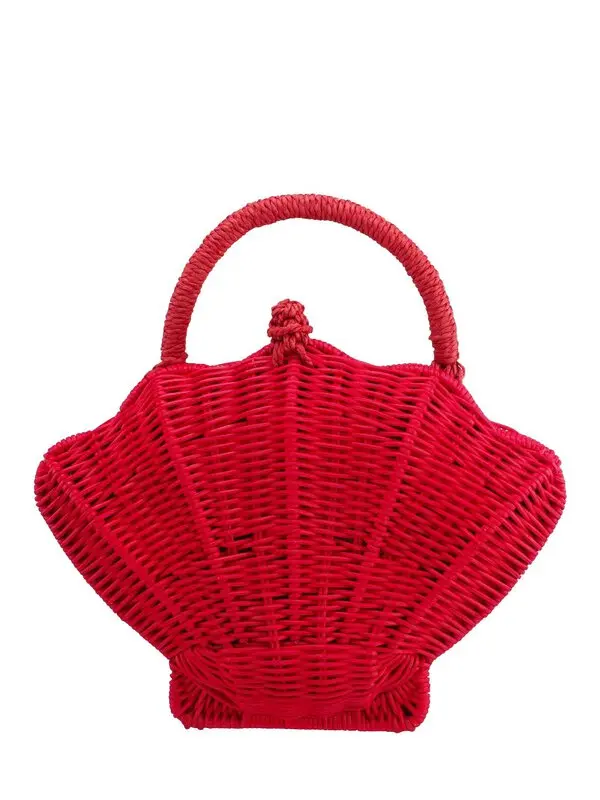 Nina Shelly Rattan Top Handle Bag - Red