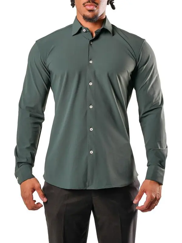 MACEOO Fibonacci Micropattern Stretch Cotton Blend Button-up Shirt - Green
