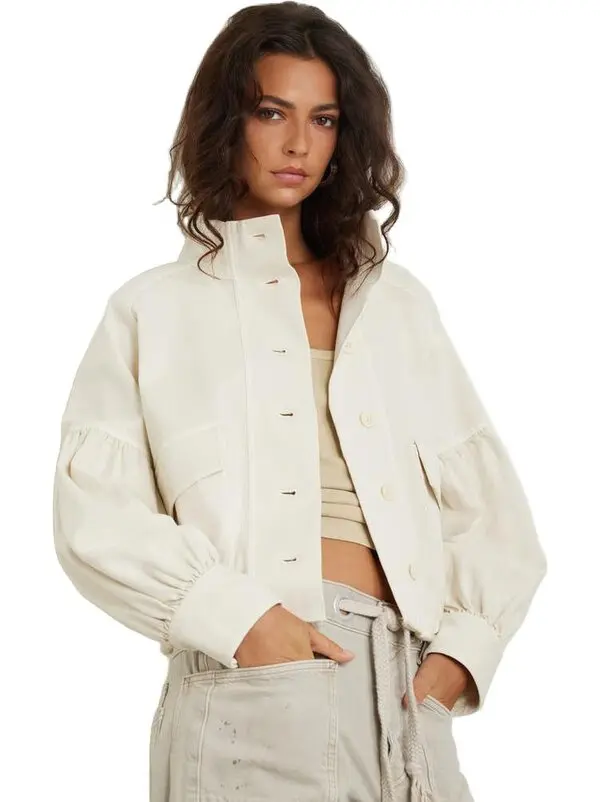 Treasure & Bond Blouson Sleeve Twill Utility Jacket - Ivory Dove