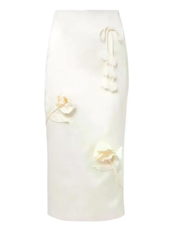 SELF-PORTRAIT Floral-appliqué Skirt - Neutrals