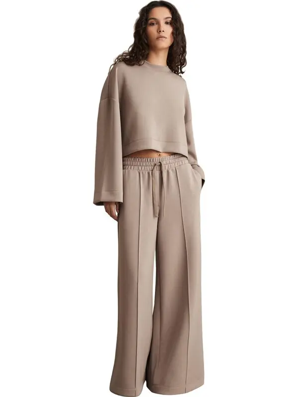 REISS Freya Interlock Wide-leg Drawstring Joggers - Taupe