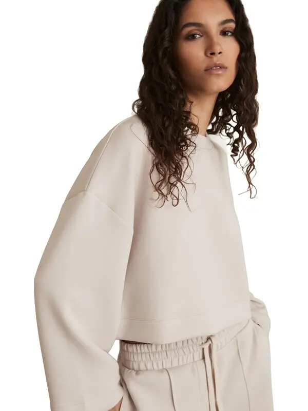 REISS Freya Interlock Cropped Sweatshirt - Stone