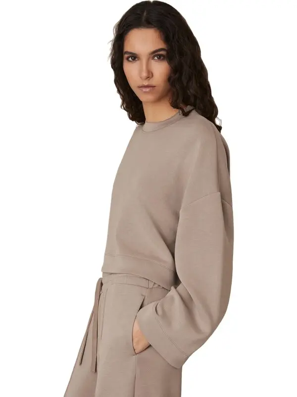 REISS Freya Interlock Cropped Sweatshirt - Taupe