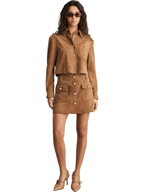 REISS Connie Suede Mini Skirt - Tan