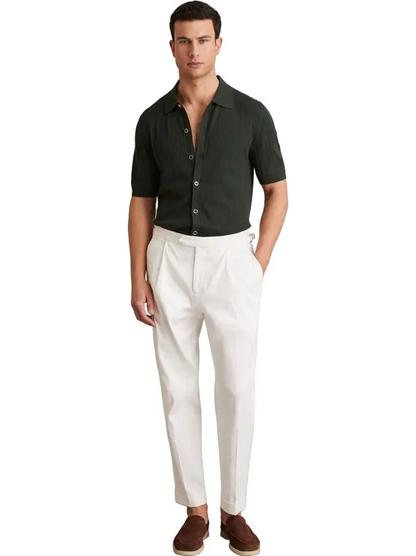 REISS Thames Textured Knit Button-through Shirt - Dark Green
