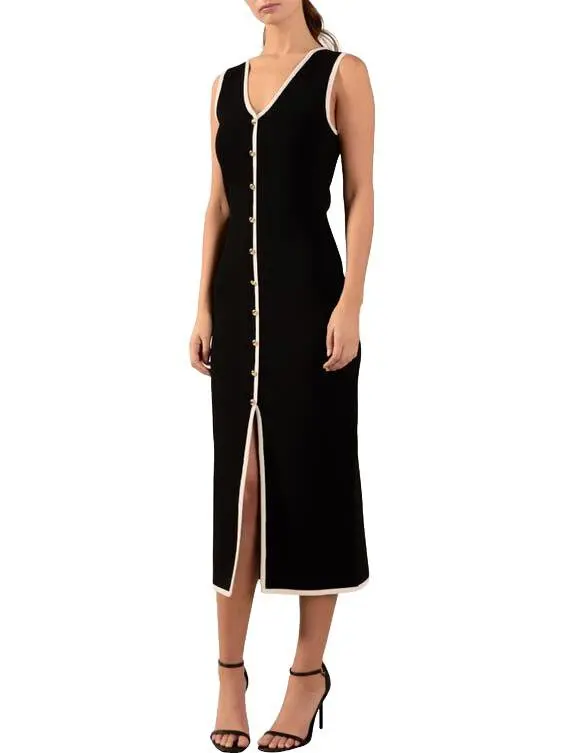 Endless Rose Contrast Trim Sleeveless Maxi Sweater Dress - Black/ Ivory