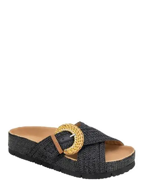 Gentle Souls By Kenneth Cole Louisa Raffia Buckle Sandals - Black Raffia