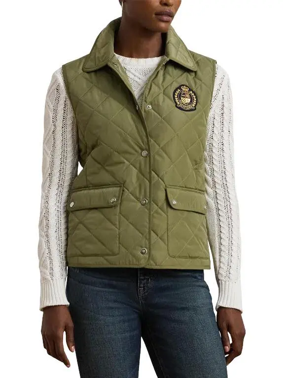 Ralph Lauren Crest Patch Quilted Vest - Sage Green