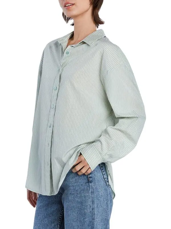 WASH LAB DENIM Oversized Striped Shirt - Sage Stripe