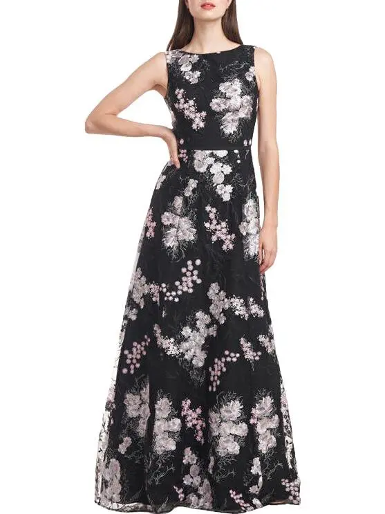 Js Collections Catalina Floral Embroidered A-line Ballgown - Black/ Blush