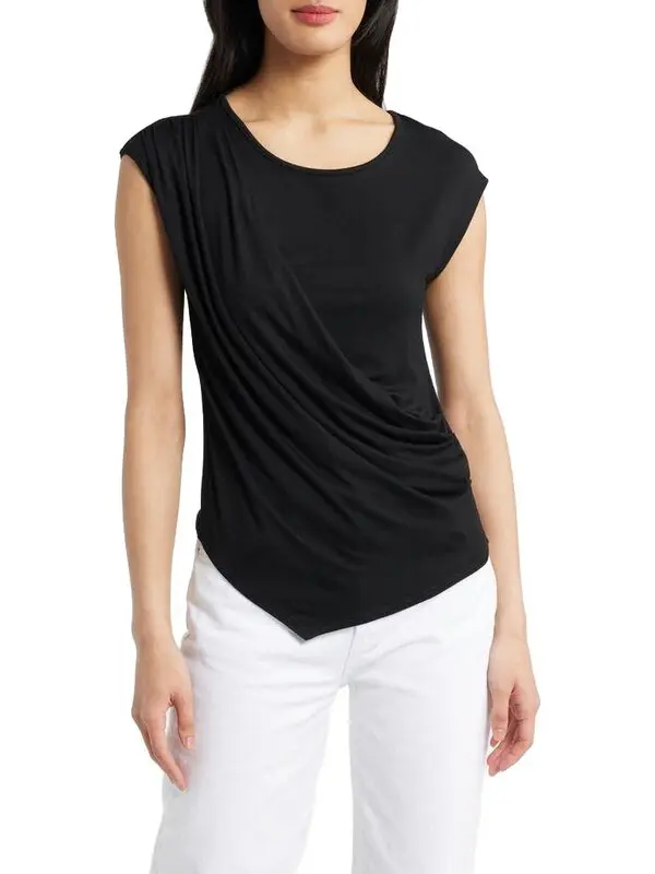 Loveappella Drape Asymmetric Top - Black