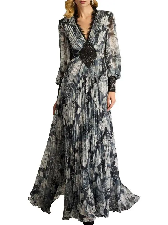 Tadashi Shoji Paisley Floral Lace Gown - Ivory/ Black