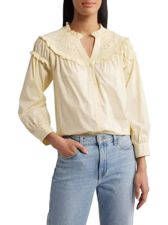Wit & Wisdom Smocked Yoke Ruffle Shirt - Buttercream