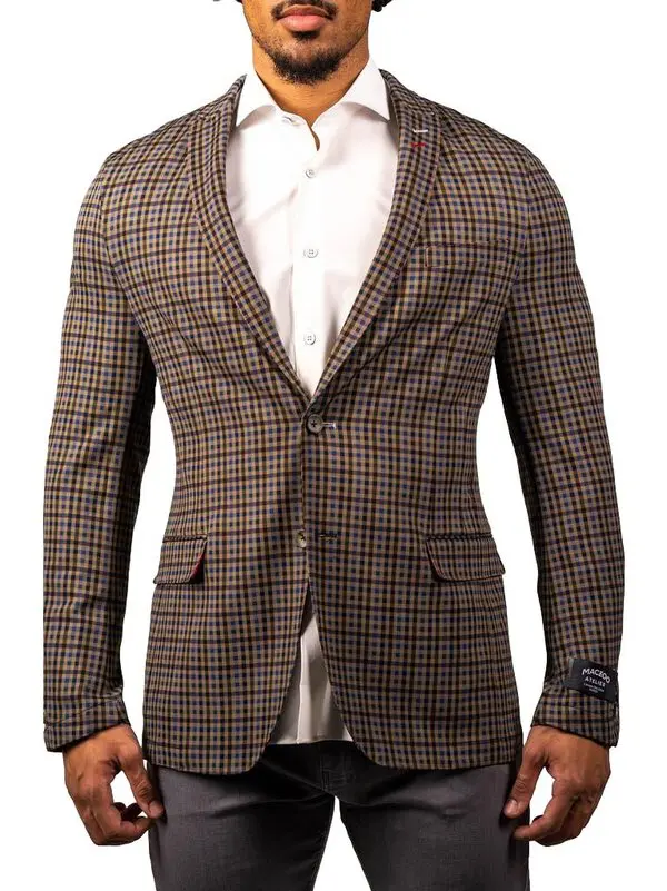 MACEOO Gingham Unconstructed Knit Blazer - Brown/  Yellow