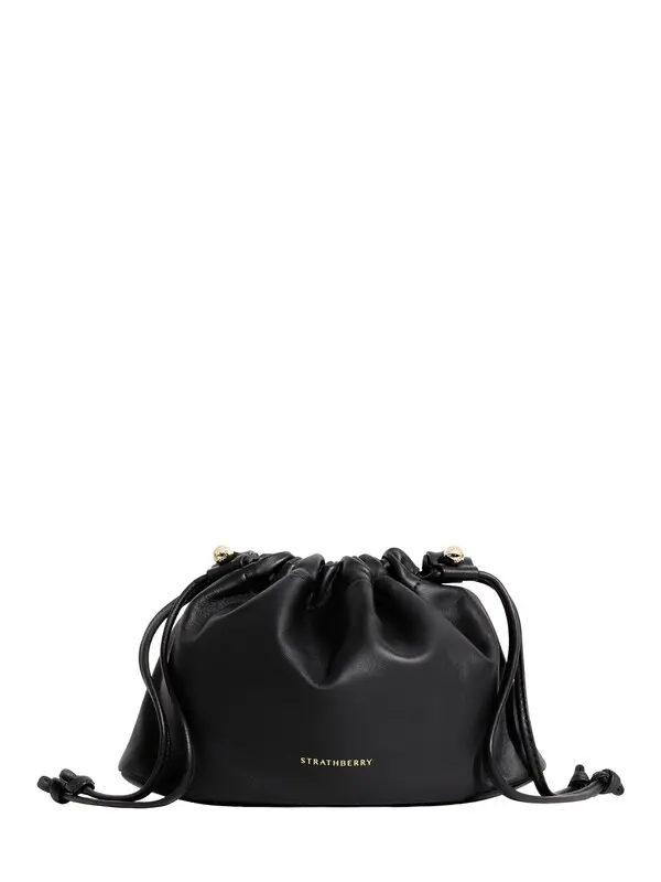 Strathberry Leather Drawstring Charlotte Clutch Bag - Black