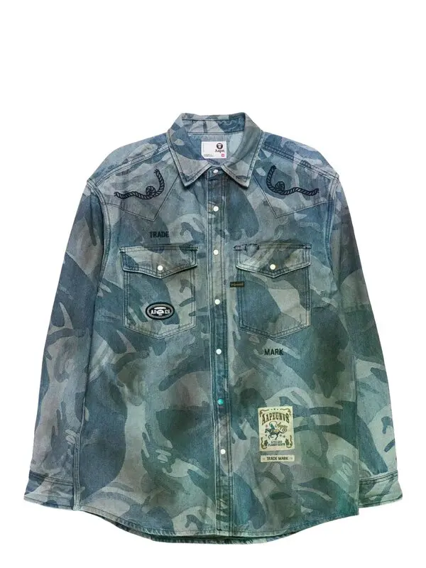 AAPE BY *A BATHING APE® Moonface Jacquard Camo Denim Shirt - Blue