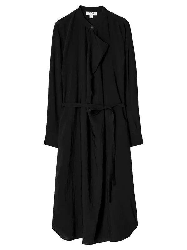 Cos Draped Belted Midi Dress - Black