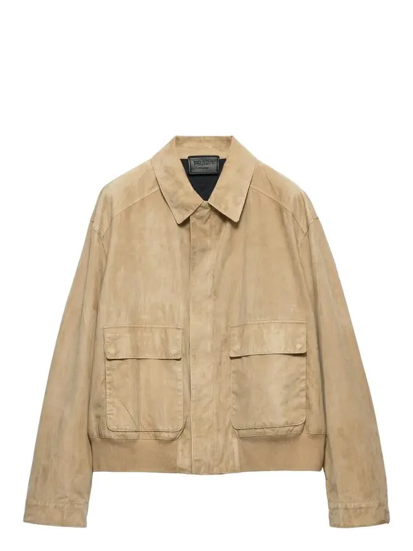 Prada Suede And Cotton Bomber Jacket - Safari/black