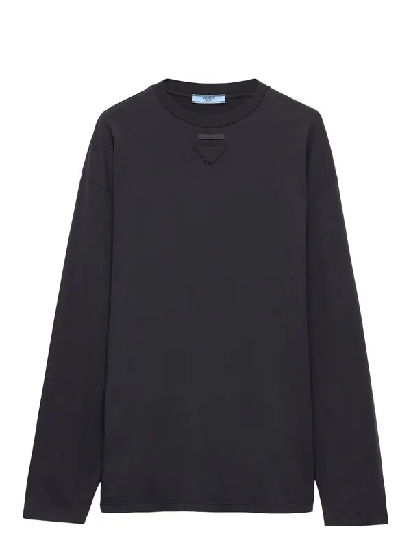 Prada Long-sleeved Jersey T-shirt - Lead Gray