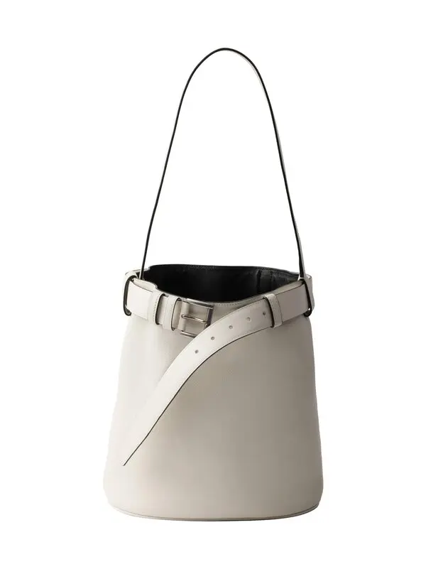 Prada Leather Bucket Bag With Buckle - White