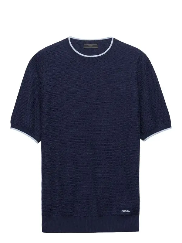 Prada Short-sleeved Silk And Cotton Sweater - Navy