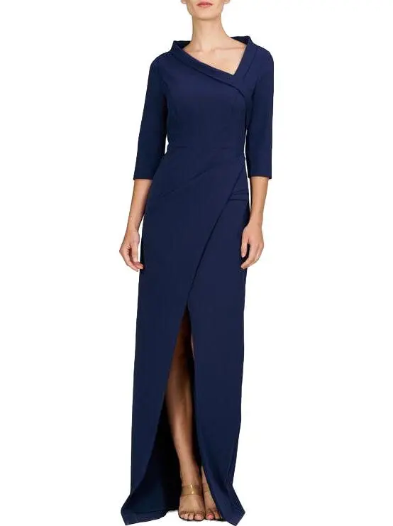 KAY UNGER Helena Asymmetric Neck Gown - Midnight Blue