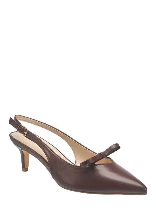 French Connection Quinny Slingback Kitten Heel With Bow Detailing - Chocolate