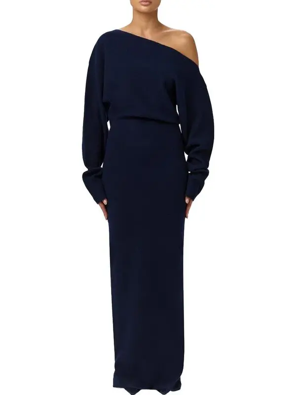 Naked Wardrobe One-shoulder Maxi Sweater Dress - Navy Blue