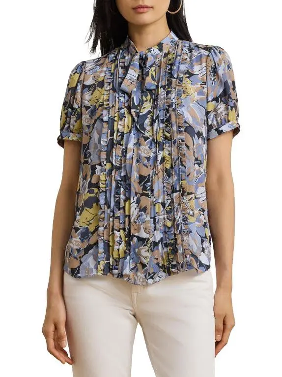 Ralph Lauren Floral Ruffle Georgette Top - Blue Multi
