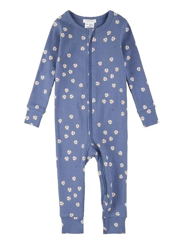 PETIT LEM Baseball Print Fitted One-piece Pajamas - Blue