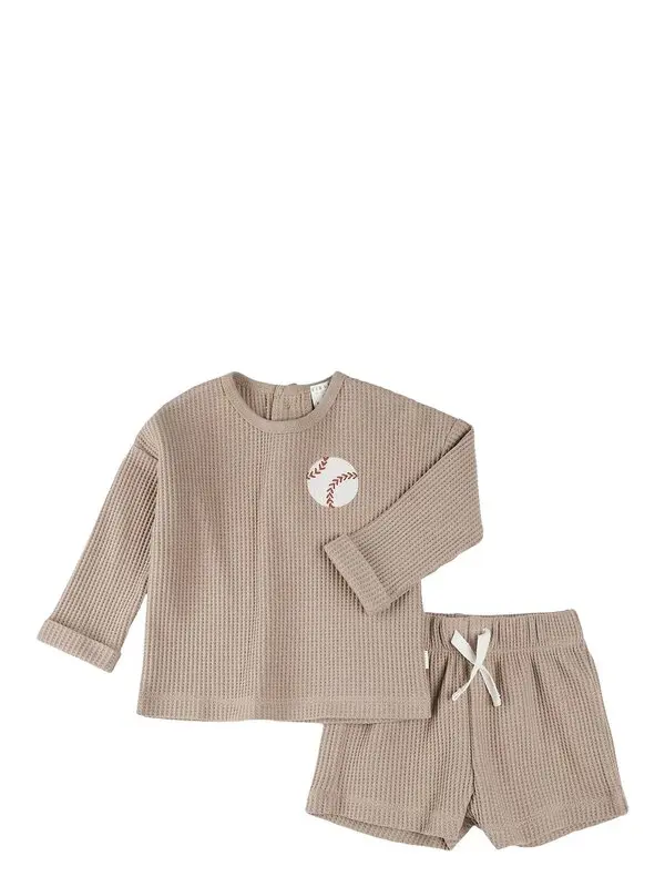 PETIT LEM Baseball Appliqué Thermal Set - Sand