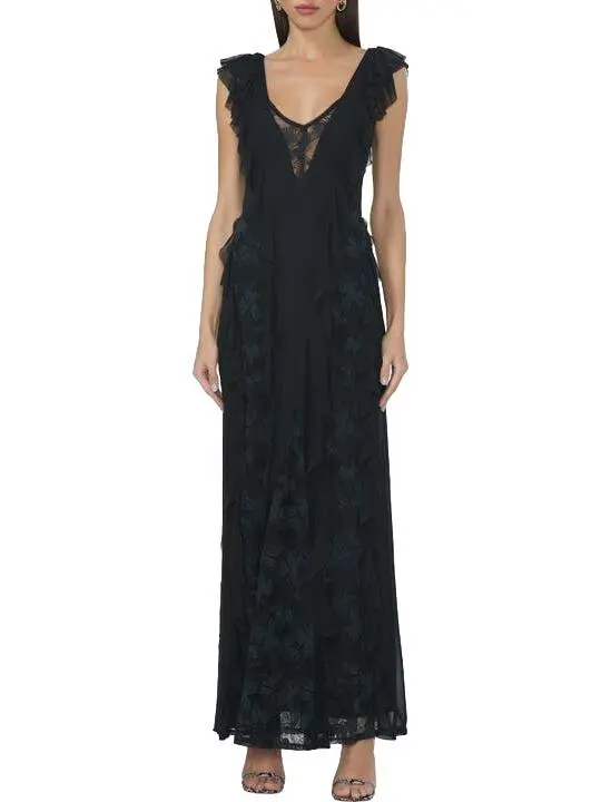 AFRM Trista Lace Inset Maxi Dress - Noir