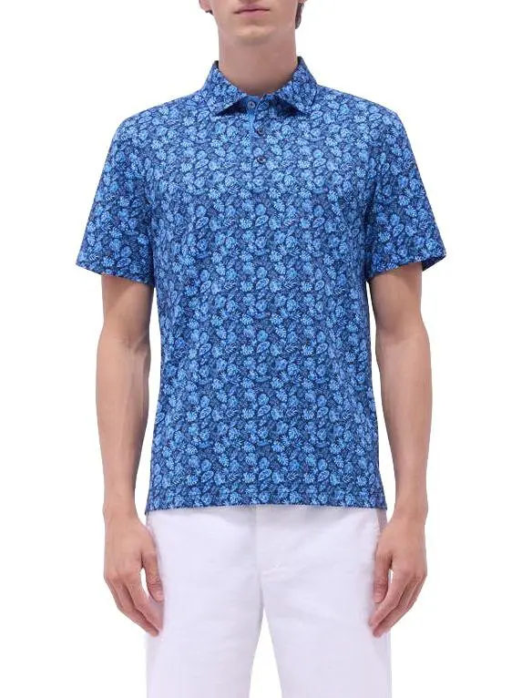 Bugatchi Vincent Ooohcotton® Leaf Print Polo - Night Blue