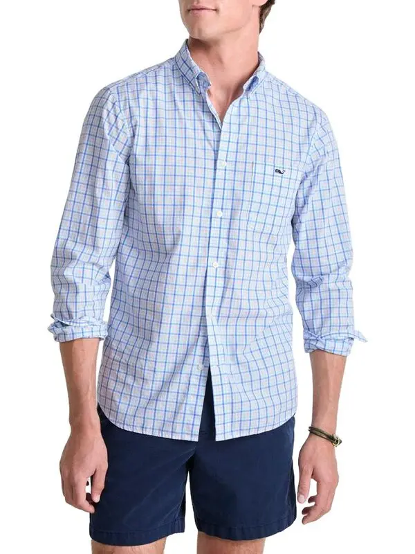 Vineyard Vines Kingstown Check Saltwater Wash Stretch Button-down Shirt - Flamingo