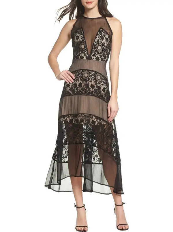 FOXIEDOX Tristan Lace & Chiffon Maxi Dress - Black
