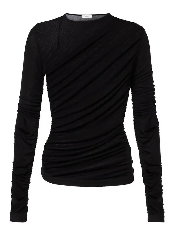 AGOLDE Tania Ruched Jersey Top - Black